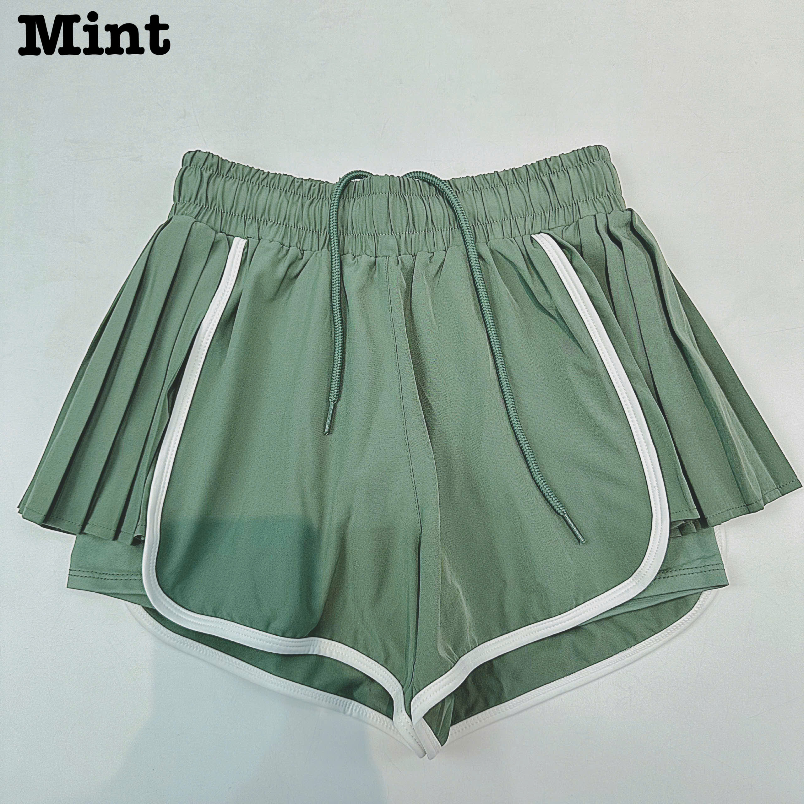 Women's Sports Boxer Pants 2 Layers Pleated White Edge for Running, Gym ...