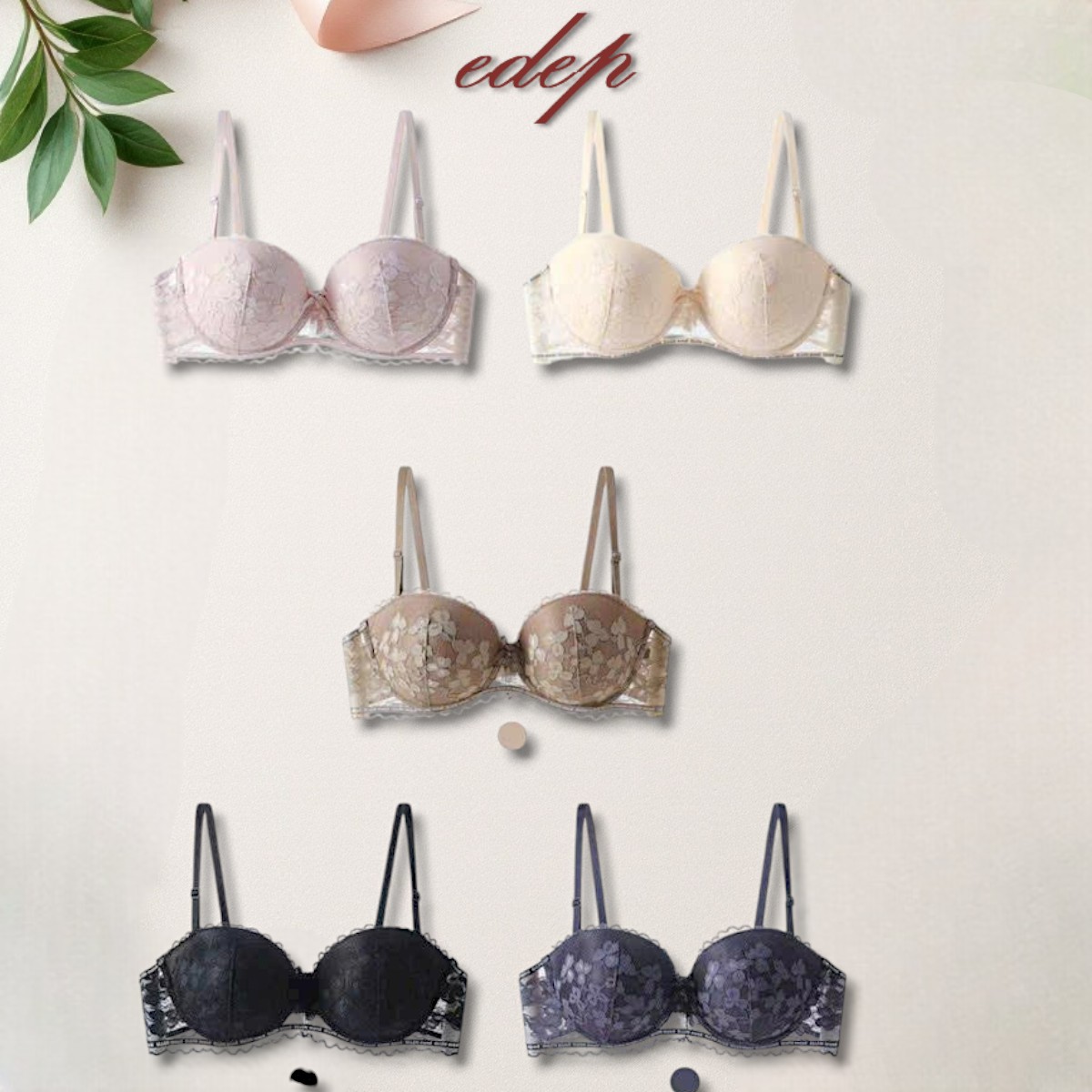 Women's Brocade Lace Bra with Breast Enhancement and Cleavage with 1 ...