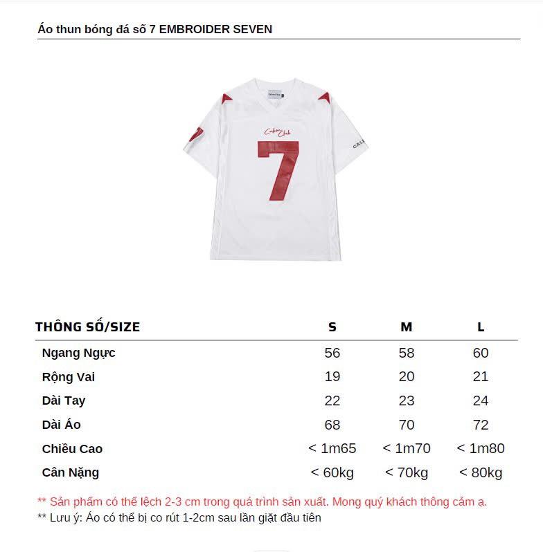 EMBROIDER SEVEN Football Sports T-shirt No. 7 Jersey Calem.Club form ...