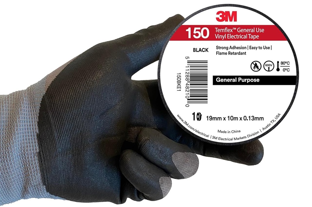 3M Temflex 150 PVC electrical tape 18mm x 20m 3M-BK150 - Fireproof, good insulation, high heat ...