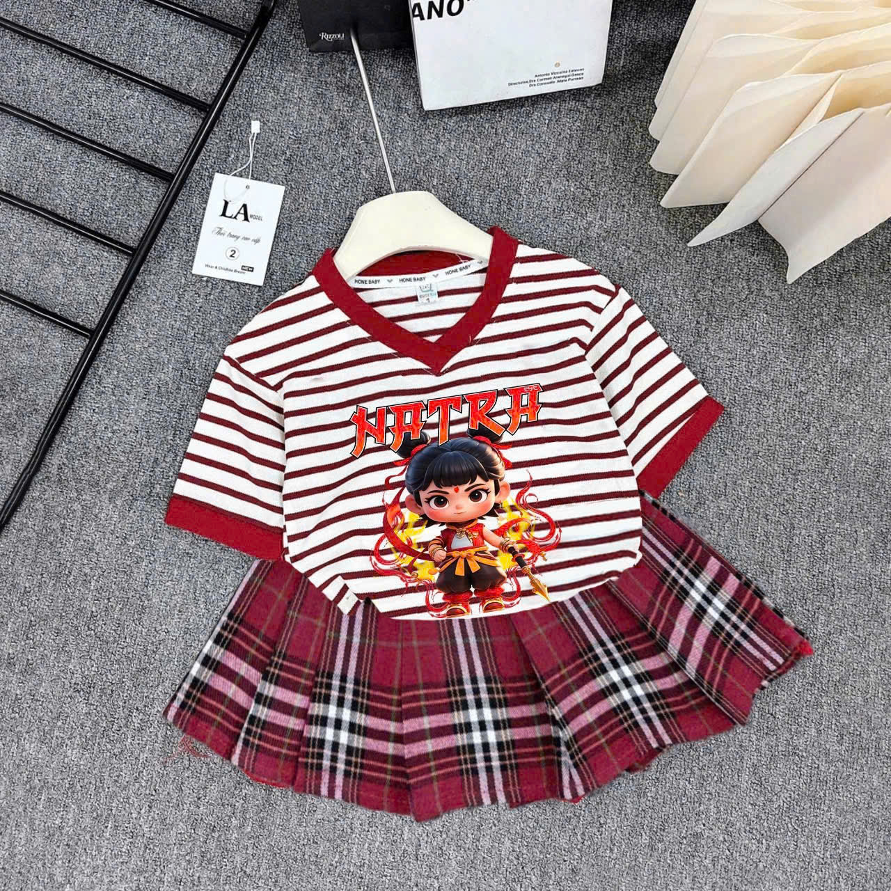 Checkered dress Set for girls 13-42kg NATRA model. Cool, soft material ...