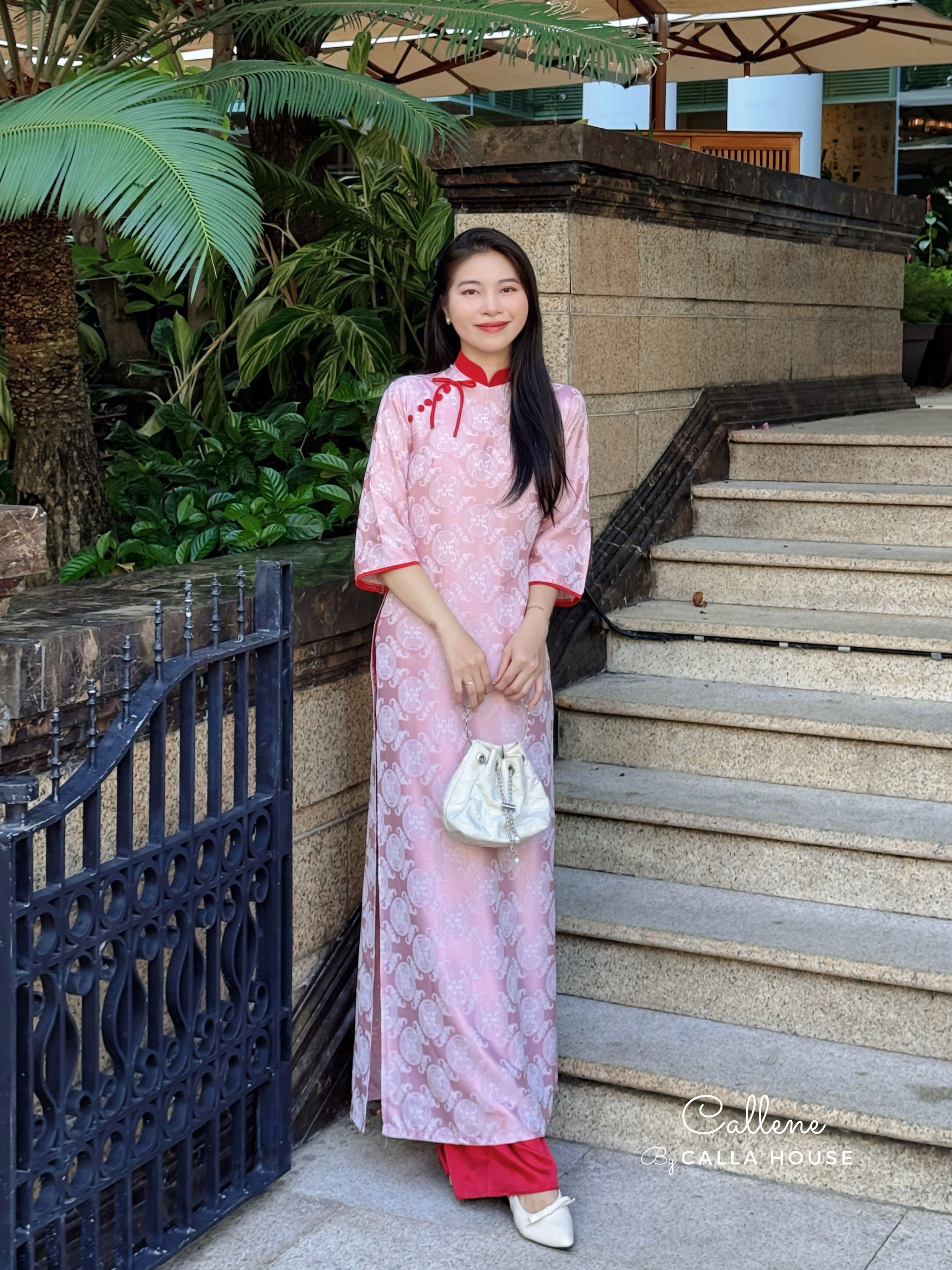 Ao dai with innovative design, high-quality 2-panel silk, HOA NHIEN, and Callene trim (CC459 ...