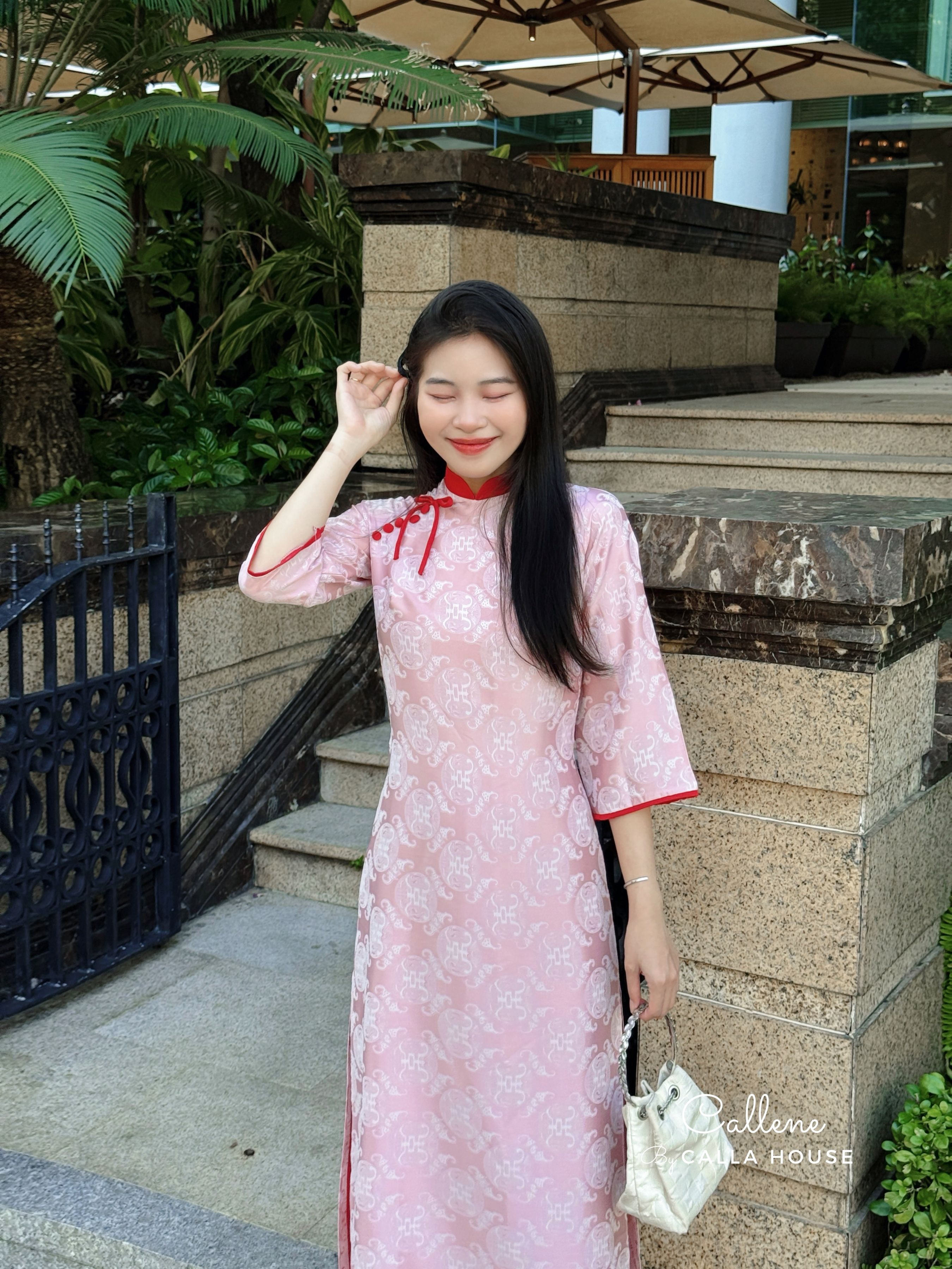 Ao dai with innovative design, high-quality 2-panel silk, HOA NHIEN, and Callene trim (CC459 ...