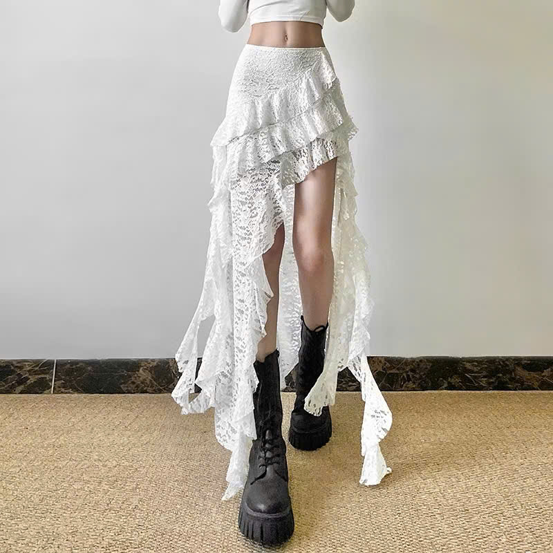 P154 - trendy layered slanted lace skirt with sexy personality tassels ...