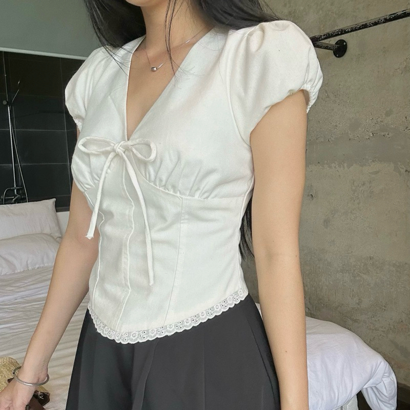 Didi Top (linen fabric) Korean style V-neck with drawstring Kenco.clothing M210 | Shopee Philippines