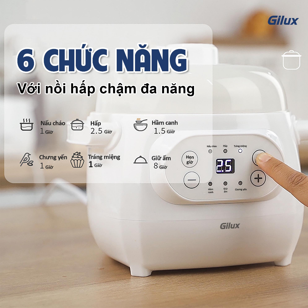 (Exclusive Livestream Shopee X Gilux) Gilux 1L Slow Porridge Cooker - 6 ...