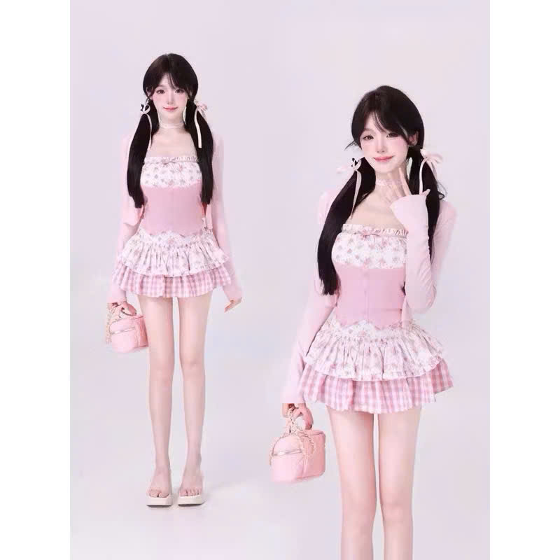 Fashionable 3-piece dress set, 2-strap floral rough thigh-high set with ...