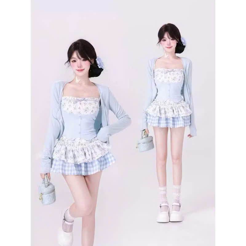 Fashionable 3-piece dress set, 2-strap floral rough thigh-high set with ...