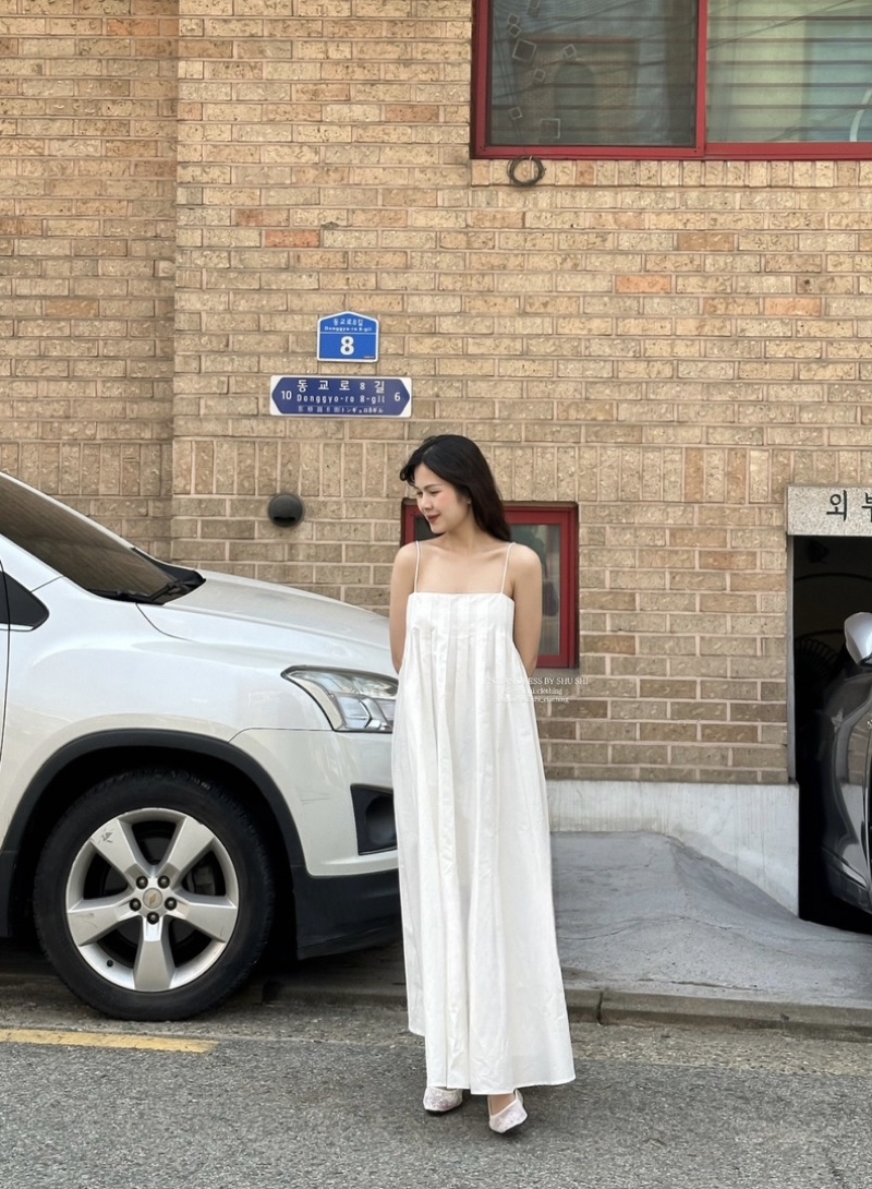 Enzian Dress | Cotton Chest Pleated Maxi Dress (original photo ...