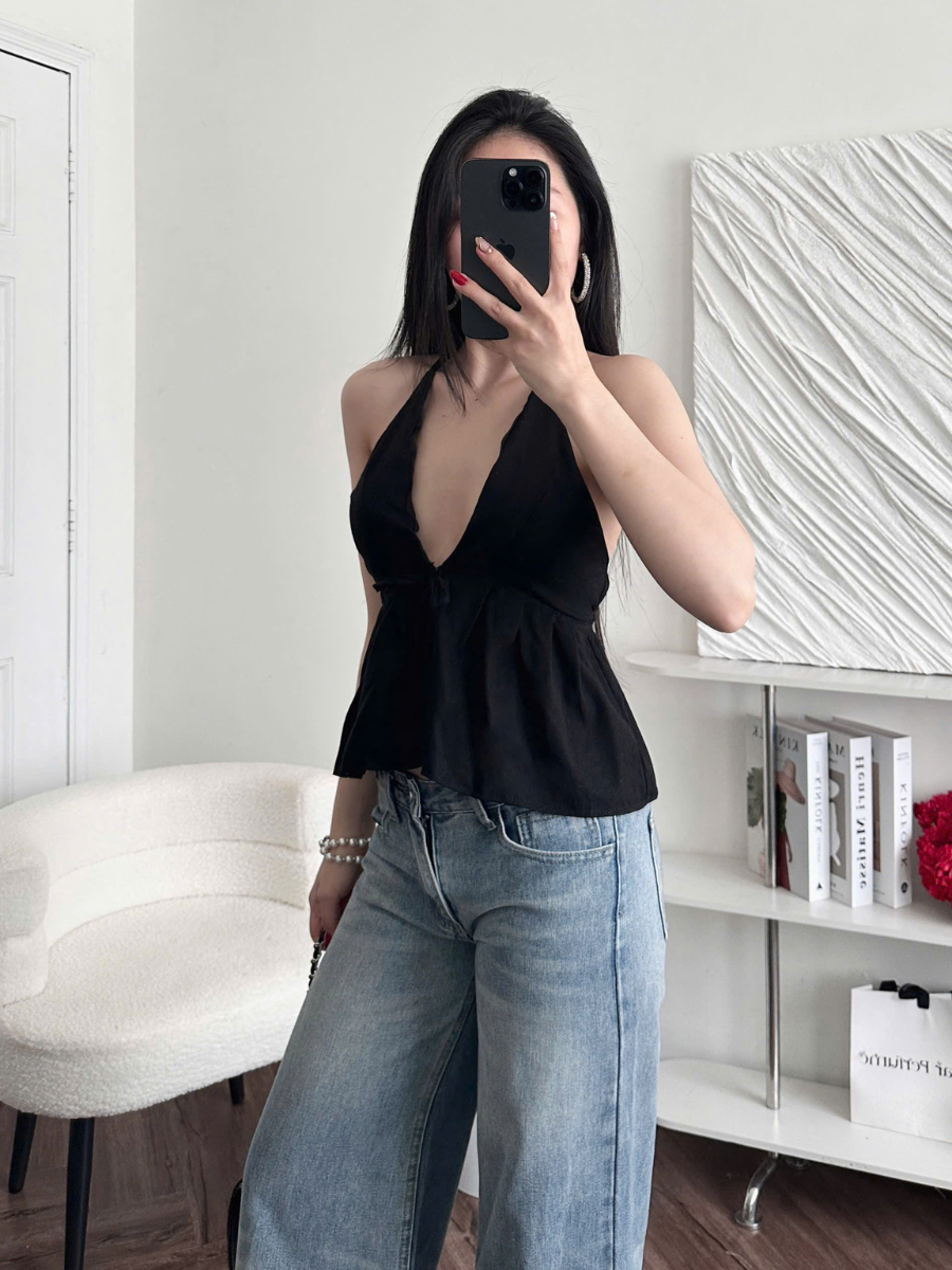 BARE_Women's Backless Floral Camisole with Lace-up Linen Foam Pad_A504 ...