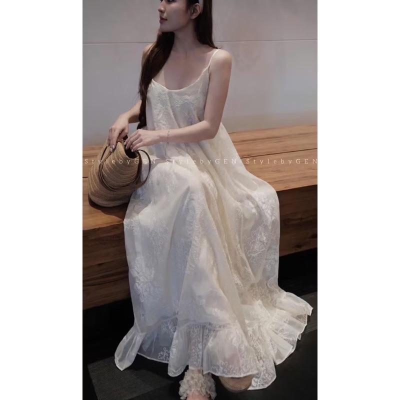 HANI DRESS - Gentle and luxurious lady's 2-strap silk maxi DRESS ...