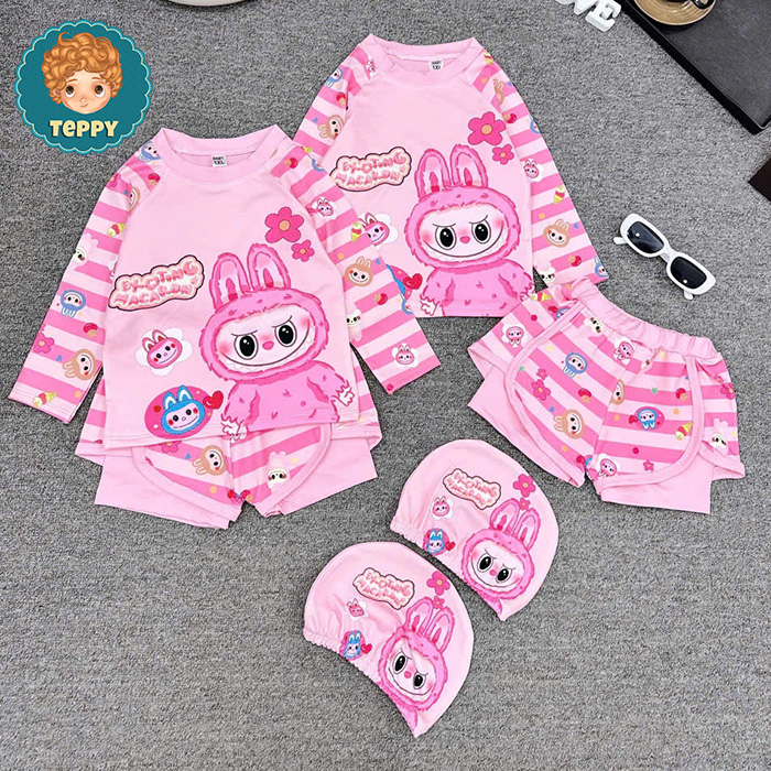 Labubu long-sleeved sun protection swimsuit with pants for girls (Swim ...