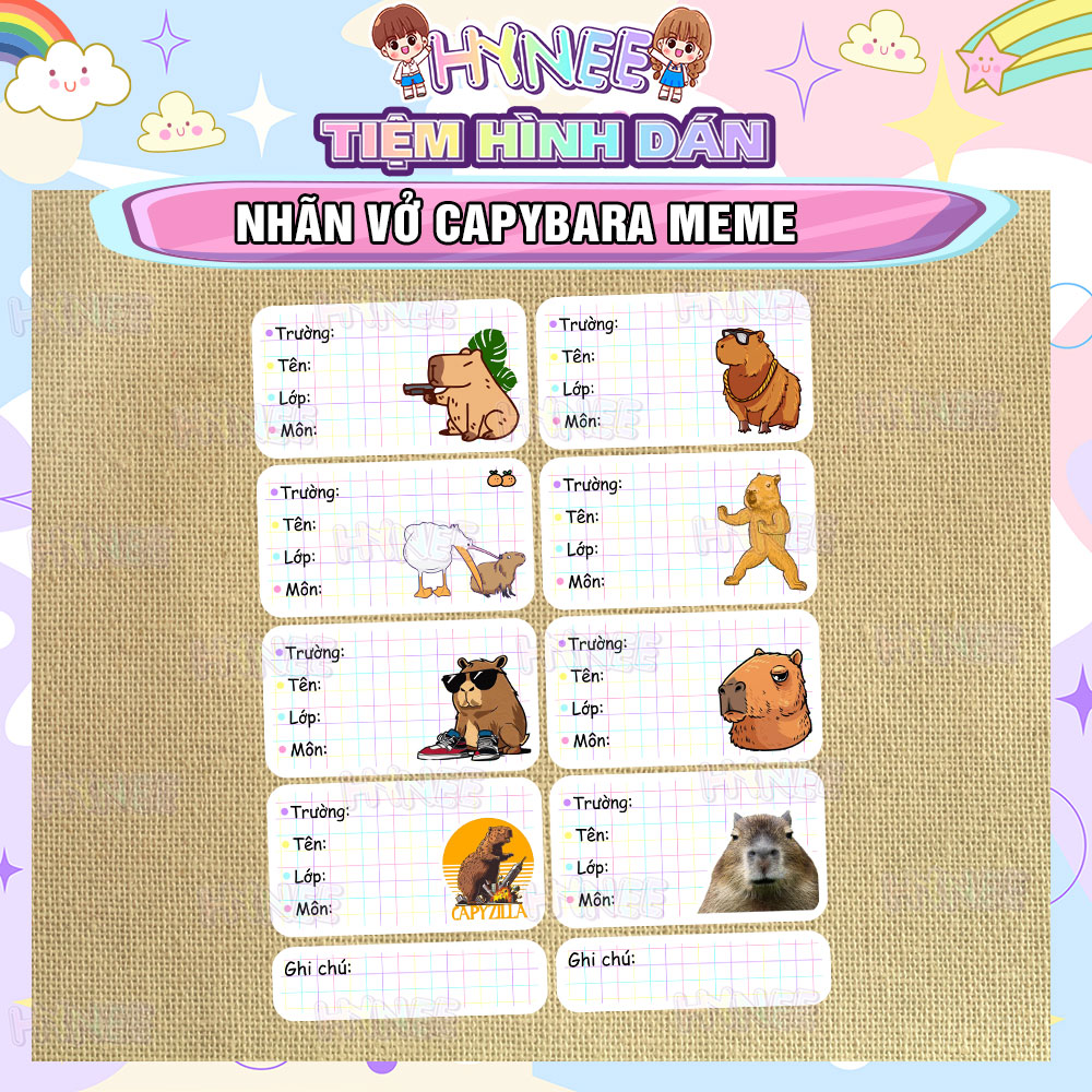 8 Capybara Meme Classic Notebook Labels with 2 Free Note Labels ...