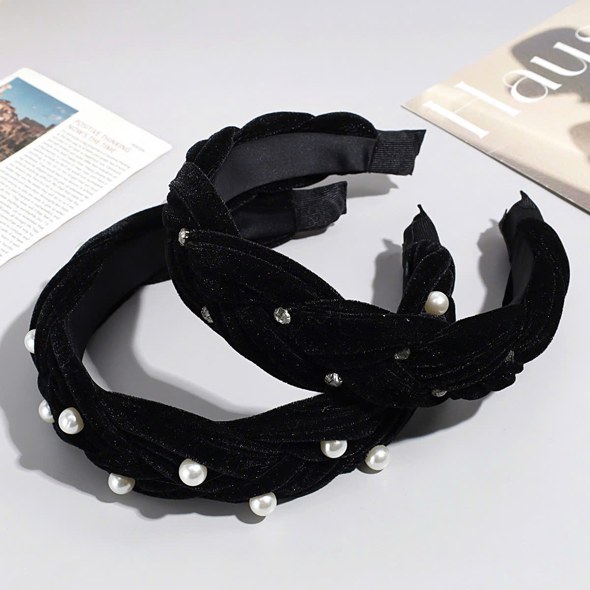 CBT08 Braided hairband with beaded velvet braids and multicolored ao ...