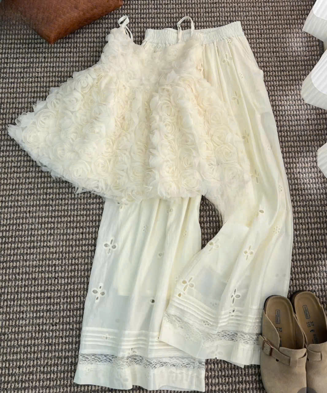 Mic Shorts backless ruffled camisole Set, high quality silk shirt, 3 ...