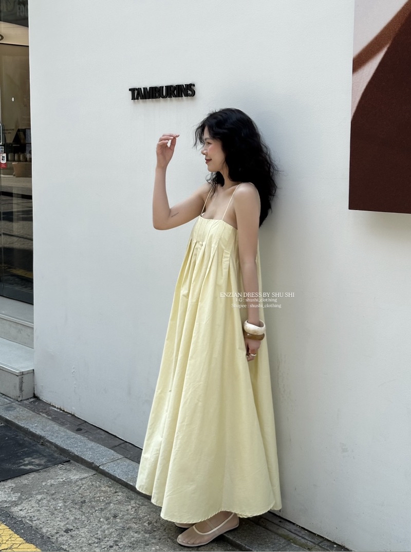 Enzian Dress | Cotton Chest Pleated Maxi Dress (original photo ...