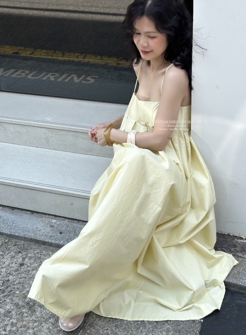 Enzian Dress | Cotton Chest Pleated Maxi Dress (original photo ...