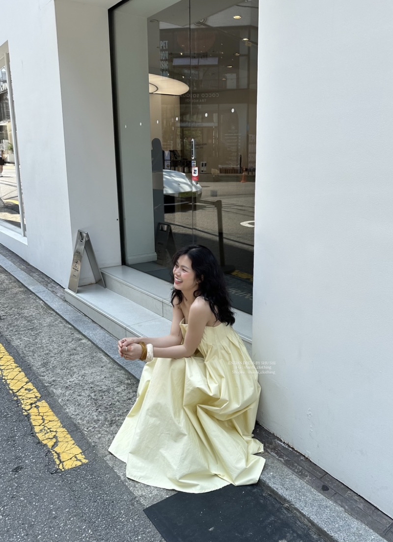 Enzian Dress | Cotton Chest Pleated Maxi Dress (original photo ...