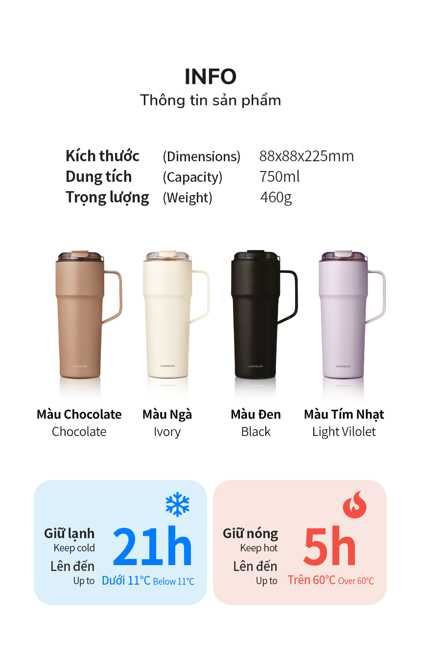 LocknLock Metro Cafe Tumbler LHC4418 750ml, Genuine Product, Porcelain ...