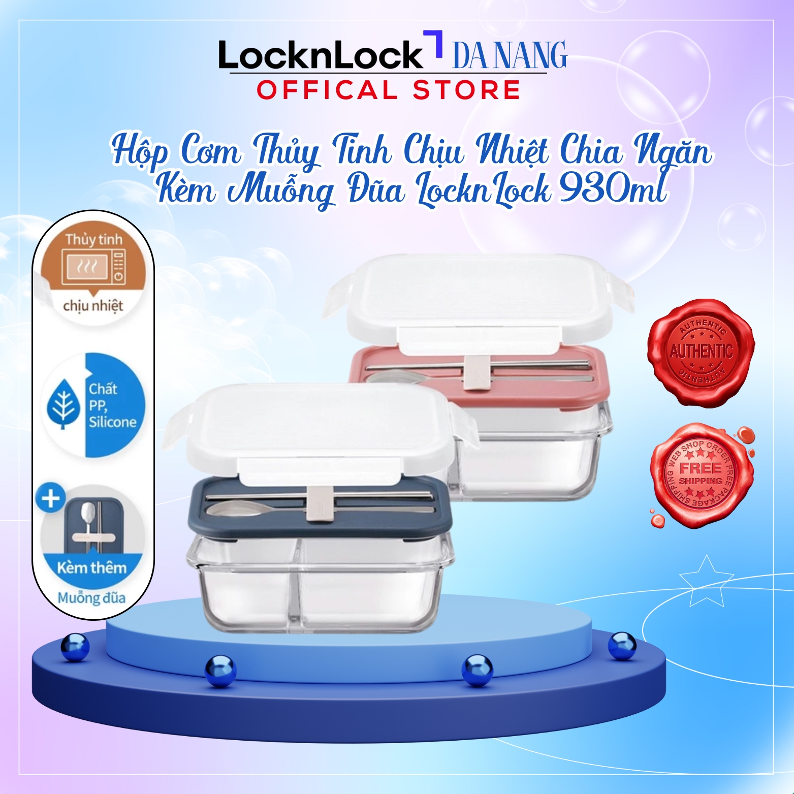 Heat-resistant glass lunch box divided into compartments with LocknLock ...