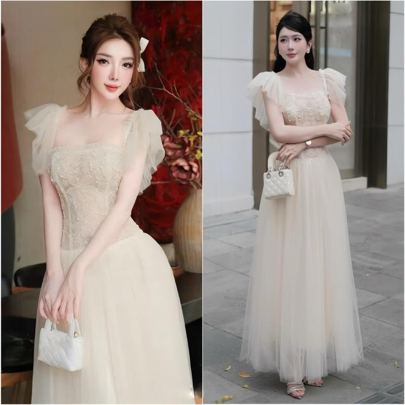 Y43 floral lace party dress (with foam padding) elegant lady's dress ...