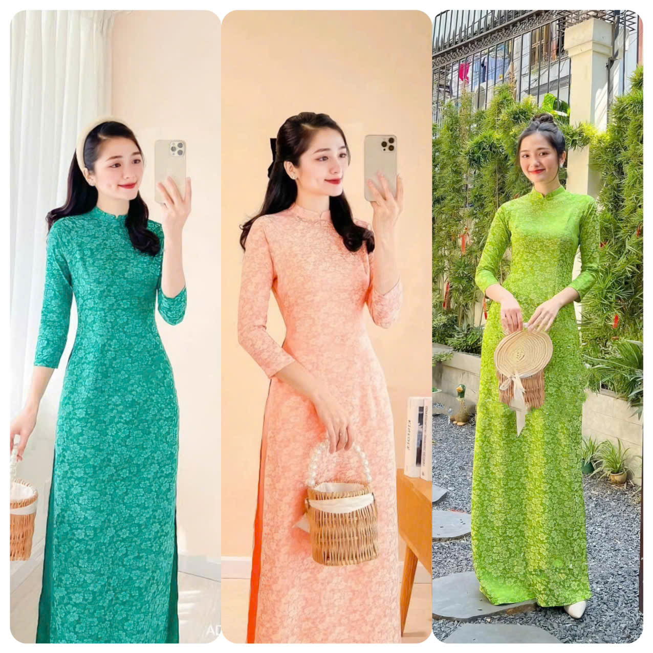 Super pretty 3-color willow brocade ao dai | Shopee Philippines