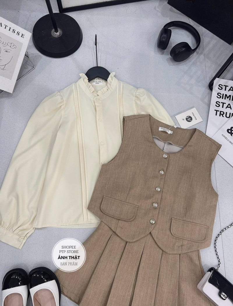[S2.1012] Set of 3 Piece Gile Shirt Mixed with Rough Shirt + Pleated ...