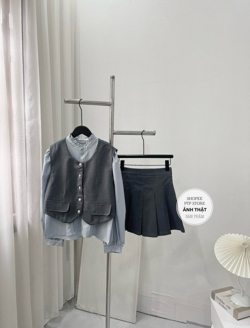 [S2.1012] Set of 3 Piece Gile Shirt Mixed with Rough Shirt + Pleated ...
