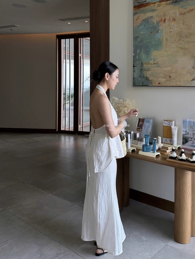 Eliz Set - Linen Set with Adjustable Strap Collar and Skirt (original ...