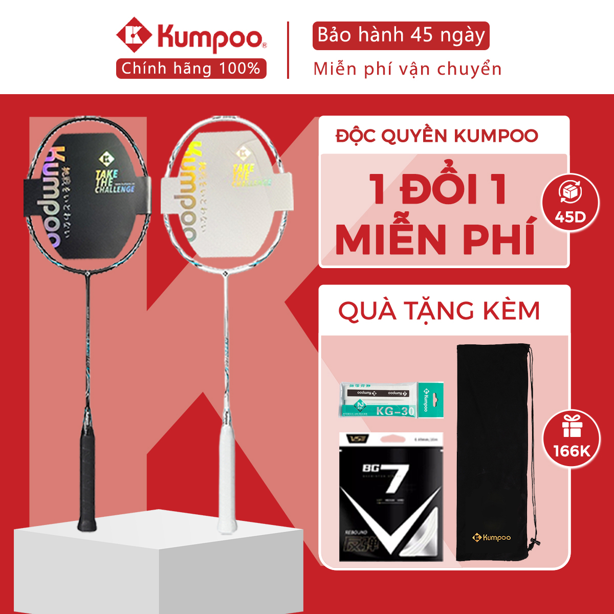 Genuine Kumpoo K520 pro badminton racket carbon 4U G5 fully pre-tensioned, free handle wrap ...