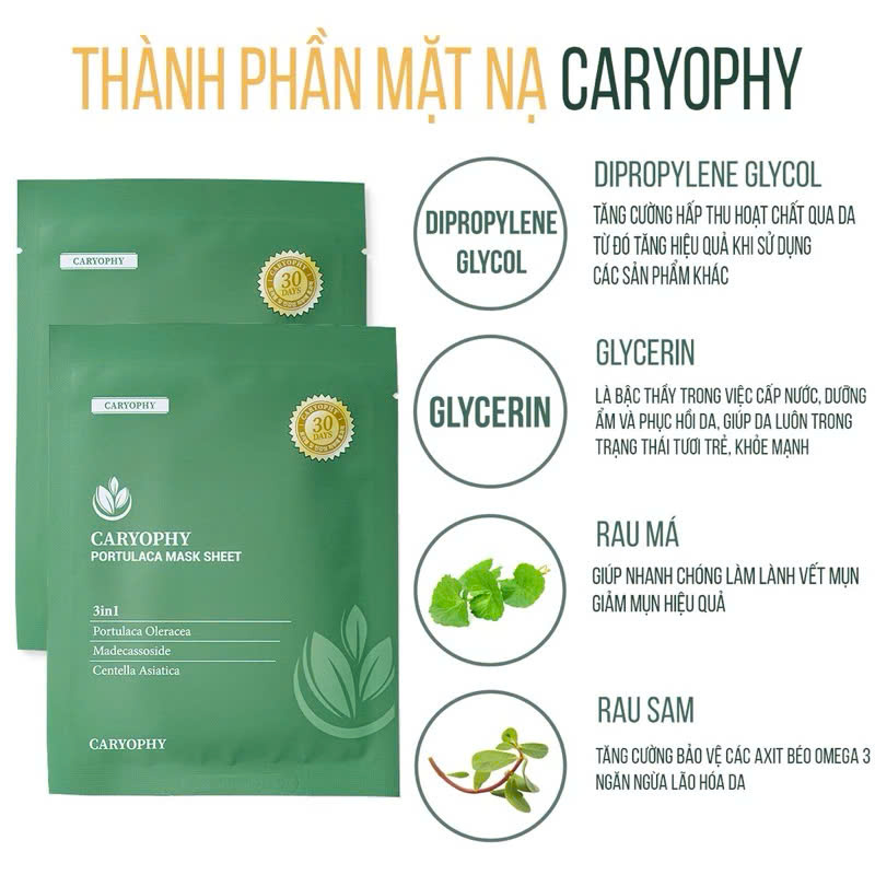 Combo of 10 Caryophy Portulaca Mask Sheets to Reduce Acne, Dark Spots ...