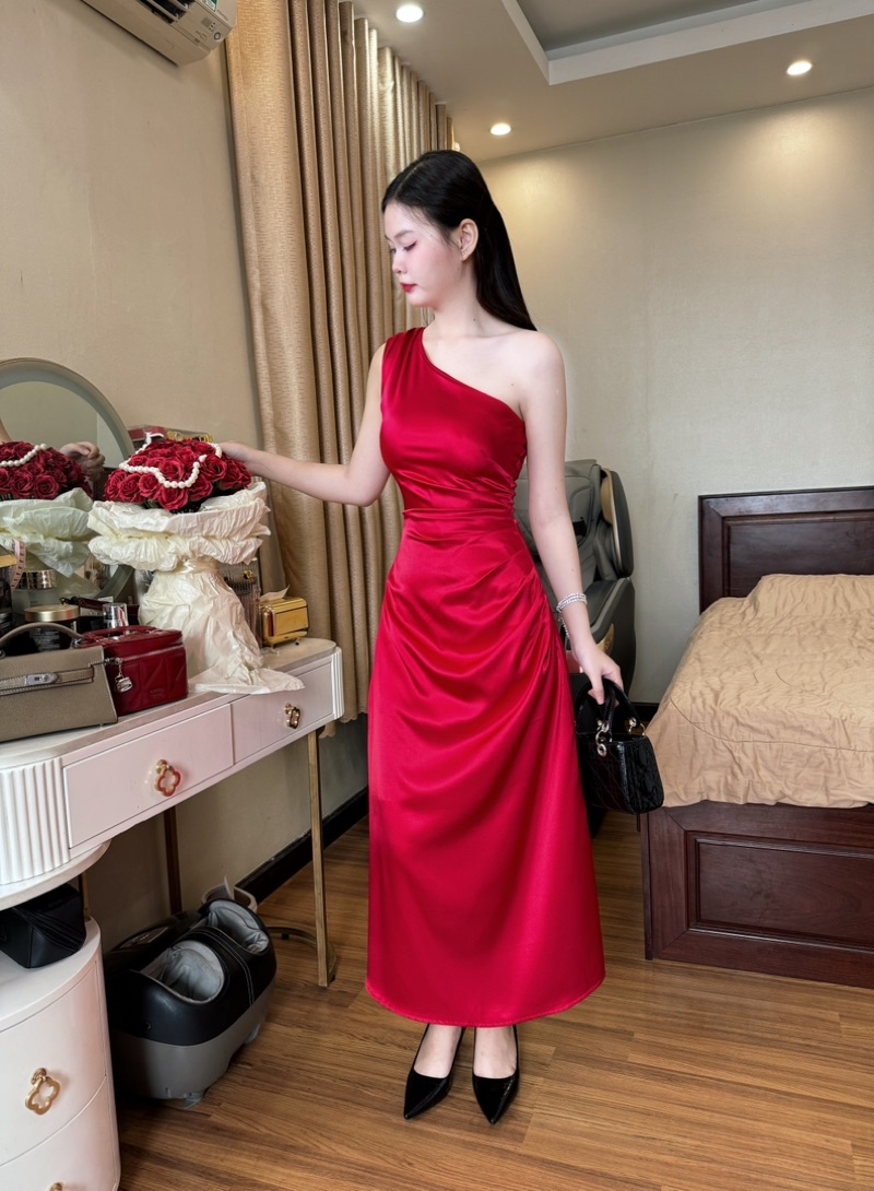 High-quality off-the-shoulder silk party DRESS, 2-layer Han Chau silk ...