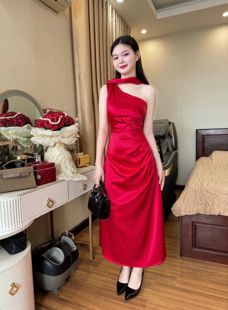 High-quality off-the-shoulder silk party DRESS, 2-layer Han Chau silk ...