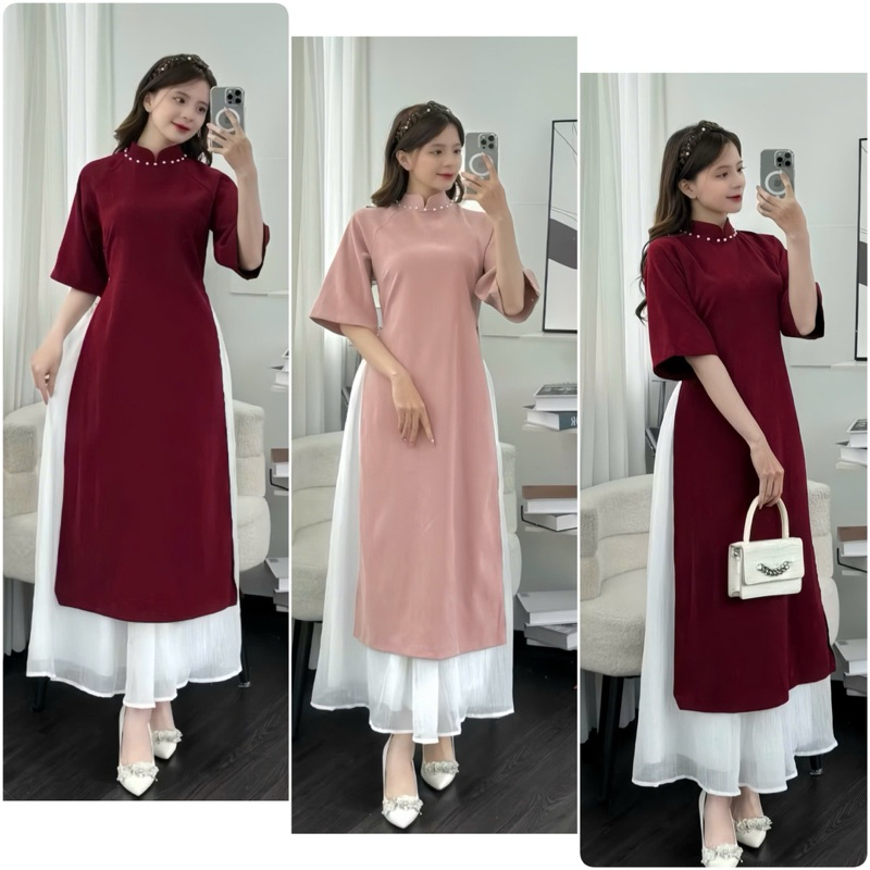 Modern Chinese Ao Dai with Pearls Includes Velvet Ao Dai + Long Silk ...