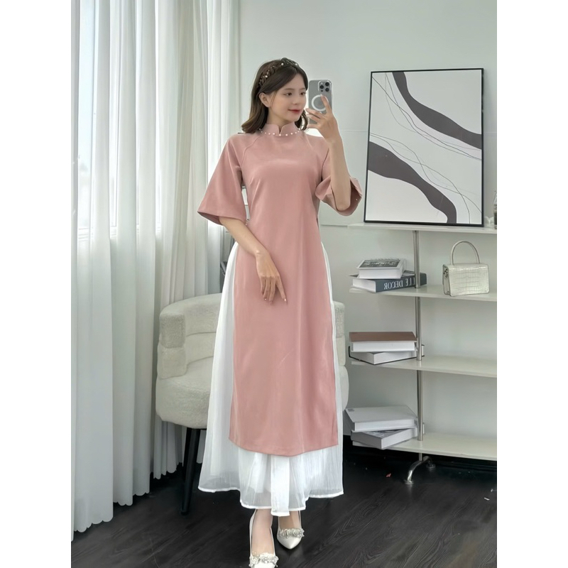 Modern Chinese Ao Dai with Pearls Includes Velvet Ao Dai + Long Silk ...