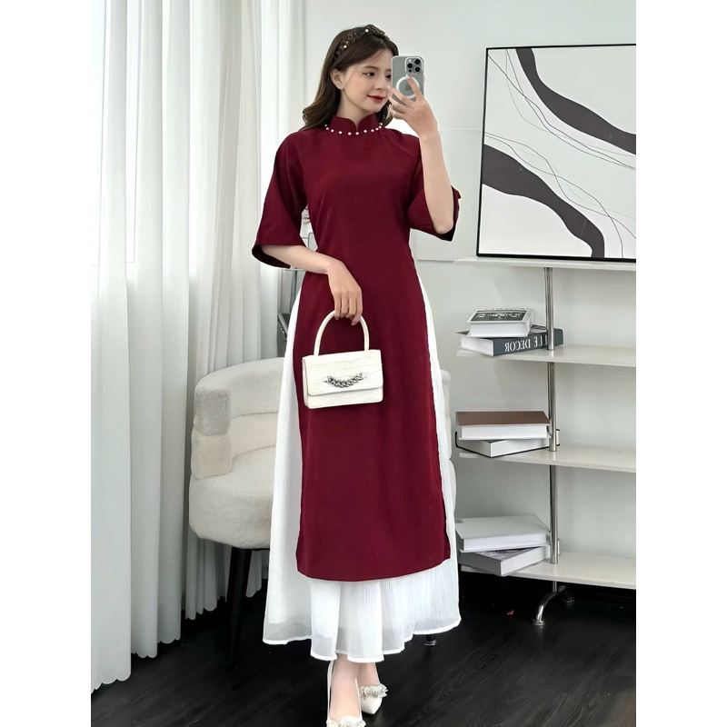 Modern Chinese Ao Dai with Pearls Includes Velvet Ao Dai + Long Silk ...