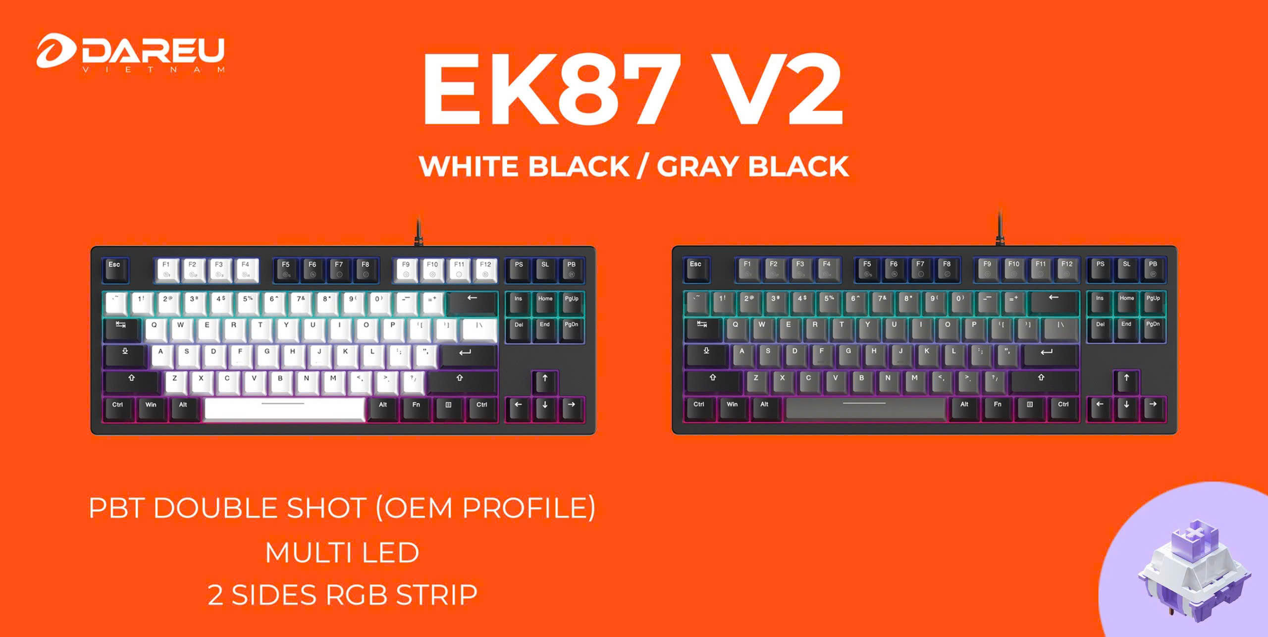 DAREU EK87 V2 Gray Black mechanical keyboard (2 sides RGB strip, Multi ...