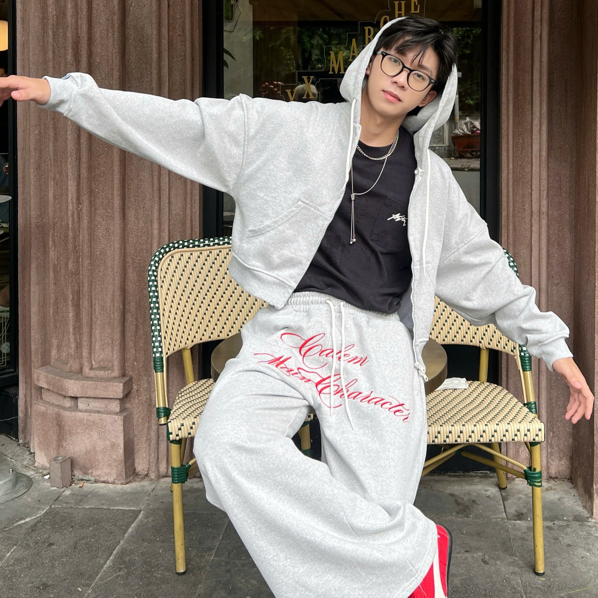 Calem.Club wide-leg pants with thick Crab Leg Felt and Jacket autumn ...