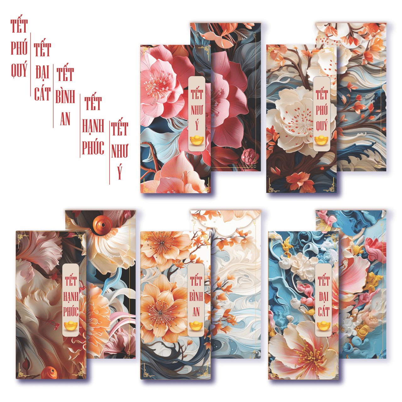 Combo of 5 Red Envelopes CNY 2025 Peony Pattern Super Thick C150 Hard ...