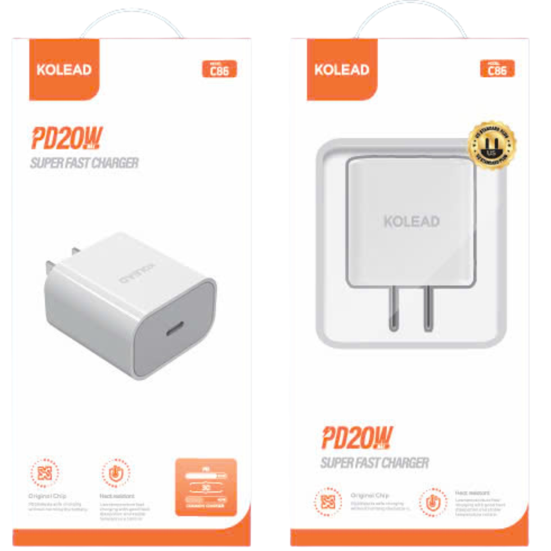 Kolead C86 PD20W 1-port TYPE-C fast charger - Safe and stable, Protects the device, Does not ...