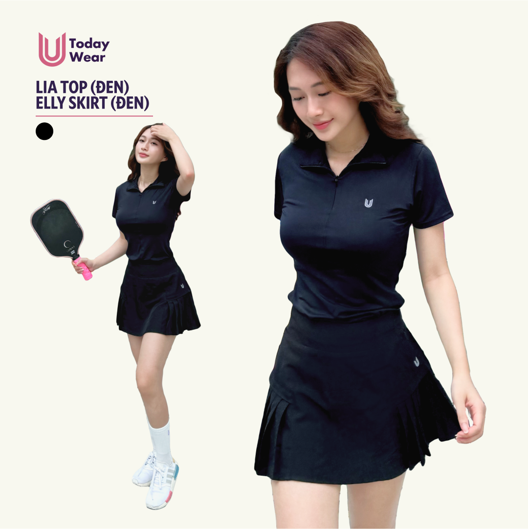Women's tracksuit Set black Lia Top mixed with black Elly Skirt Skirt Today U Wear badminton ...