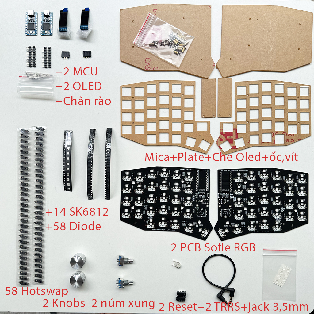 DIY Sofle Split Keyboard Layout 58 Using Atmega32u4 AU Download Control ...