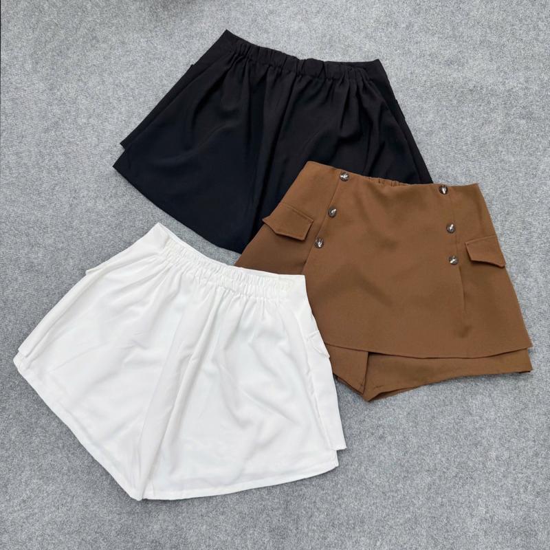 Women's big size pants and skirts skort with decorative buttons and ...