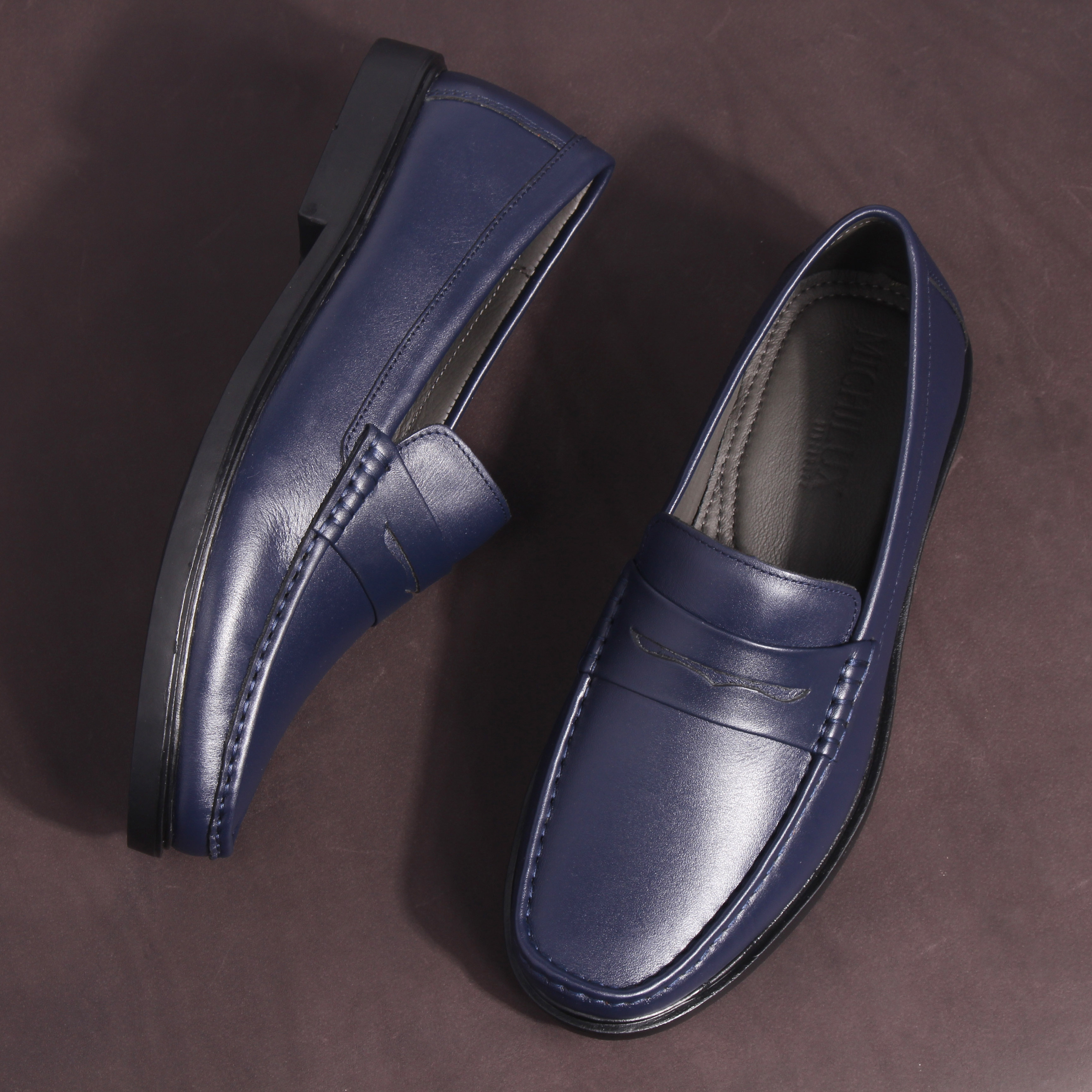 MICHILUX Penny Loafer CIEPL Men's Leather Shoes Navy Genuine Cow ...