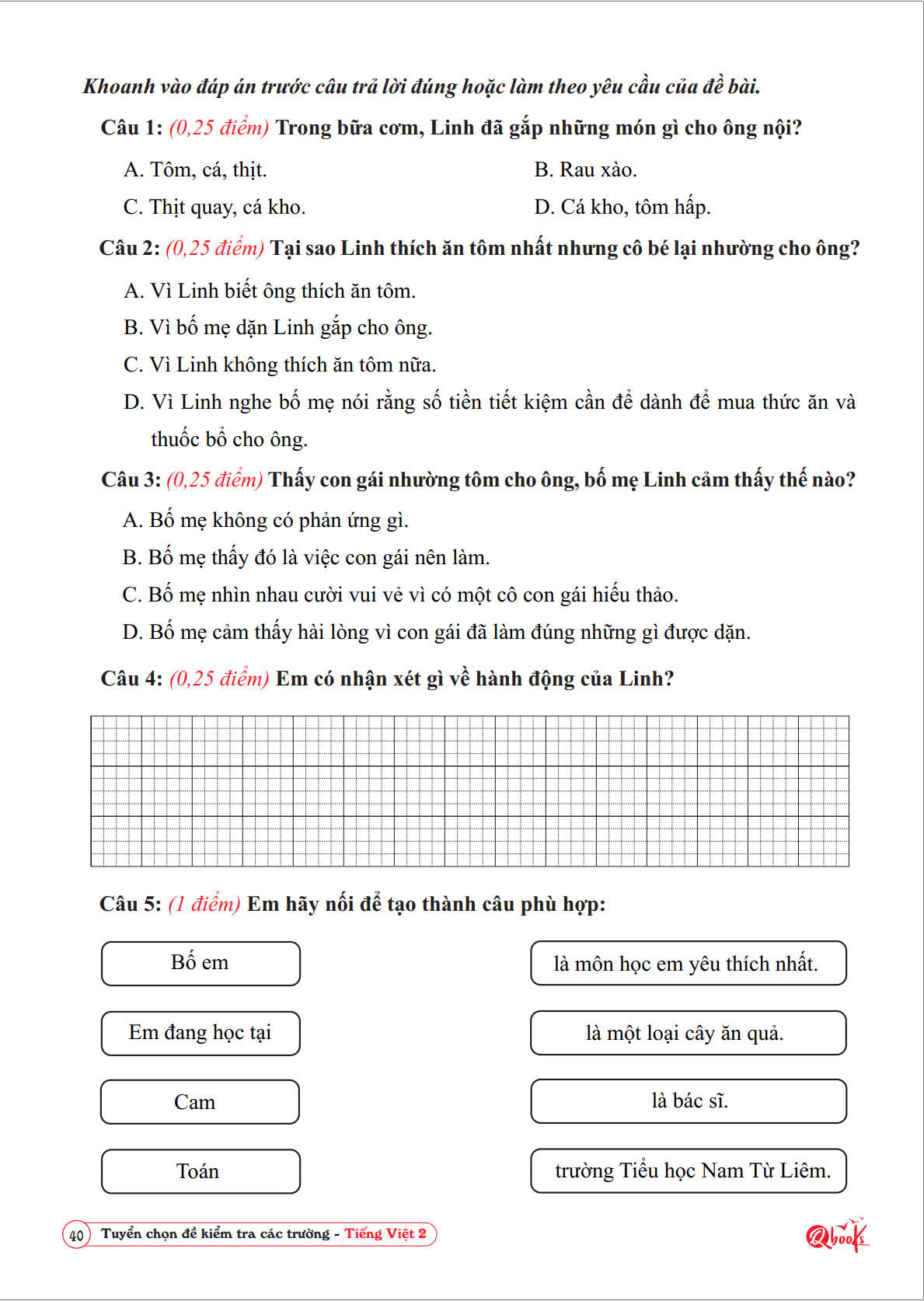 Books - Selection of Math and Vietnamese Test Questions for Grade 2 ...
