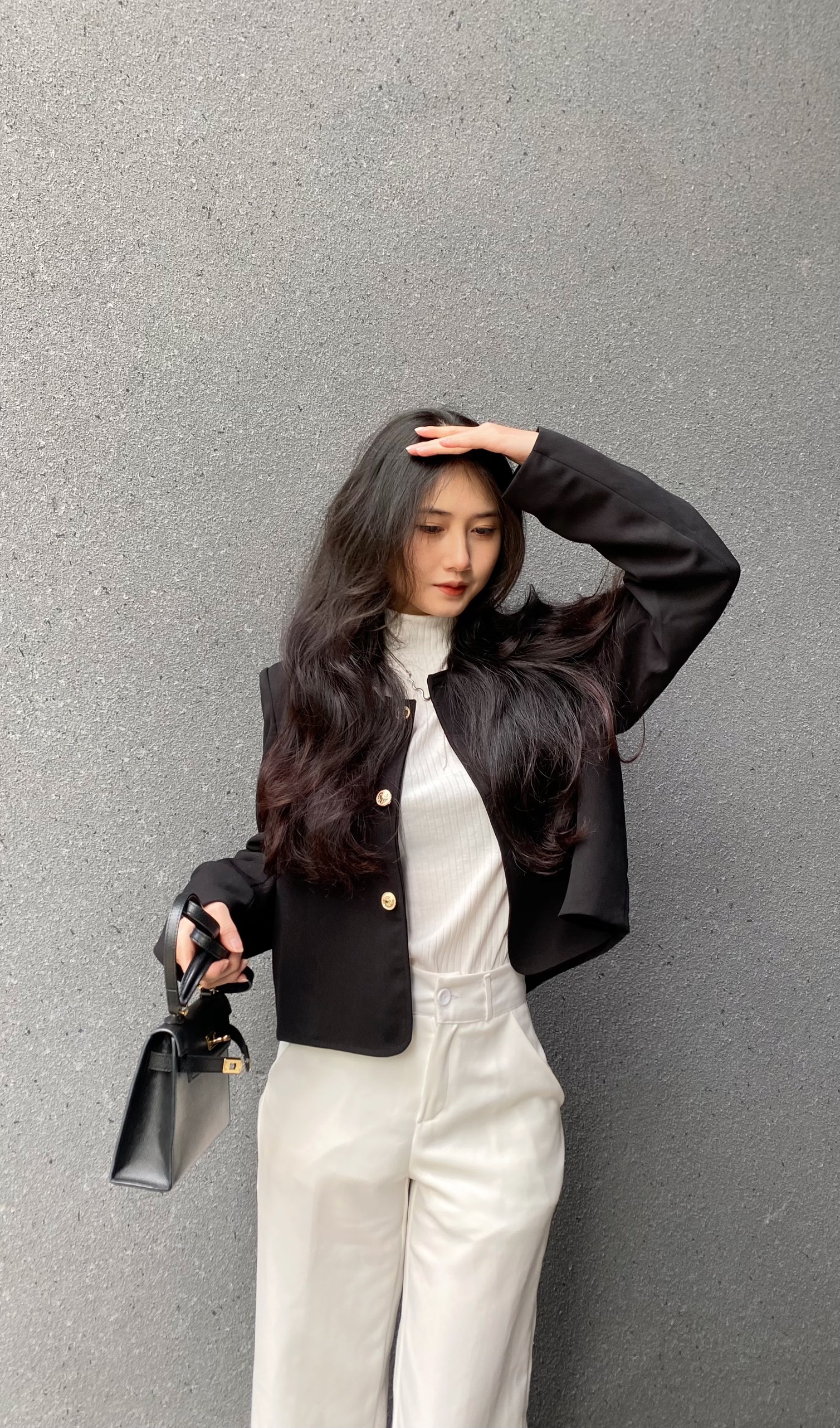 Jacket vest, women's blazer with plain copper buttons, round neck, one ...