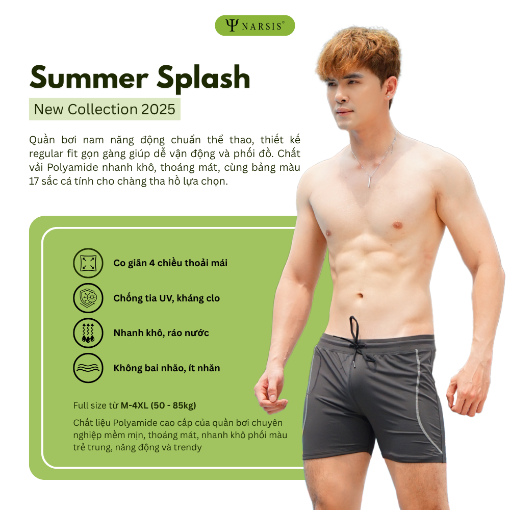 Narsis Q24005 Men's Swimming Trunks, PE, 2 Layers, 4-Way Stretch, Quick ...