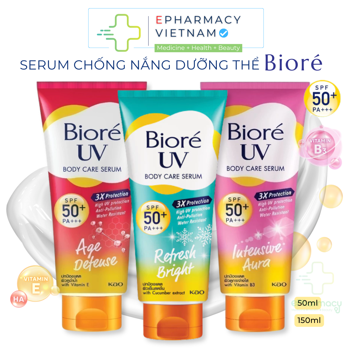 BIORÉ UV Body Care Serum SPF 50+/PA+++ Moisturizing, Bright, Smooth ...