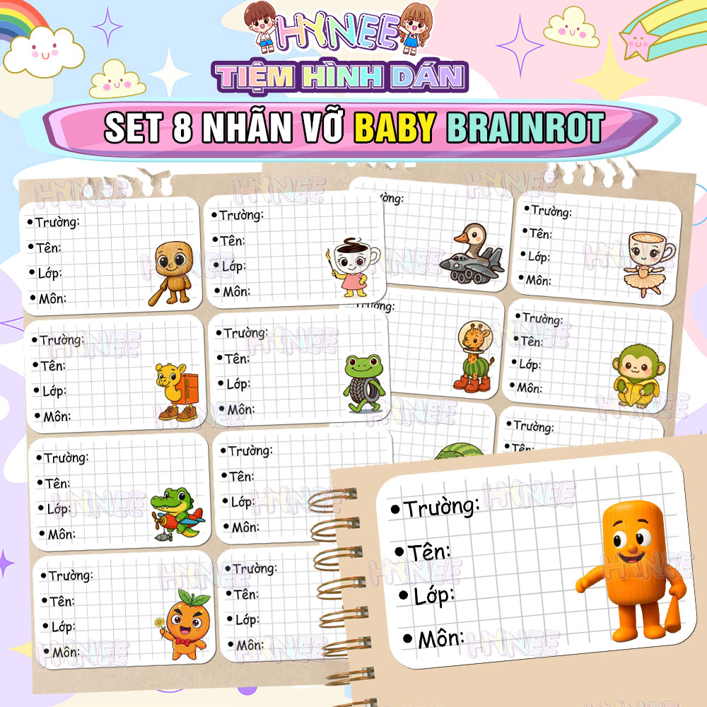 Tung Tung Sahur Baby Brainrot Notebook Labels - Cute Baby Design Meme ...