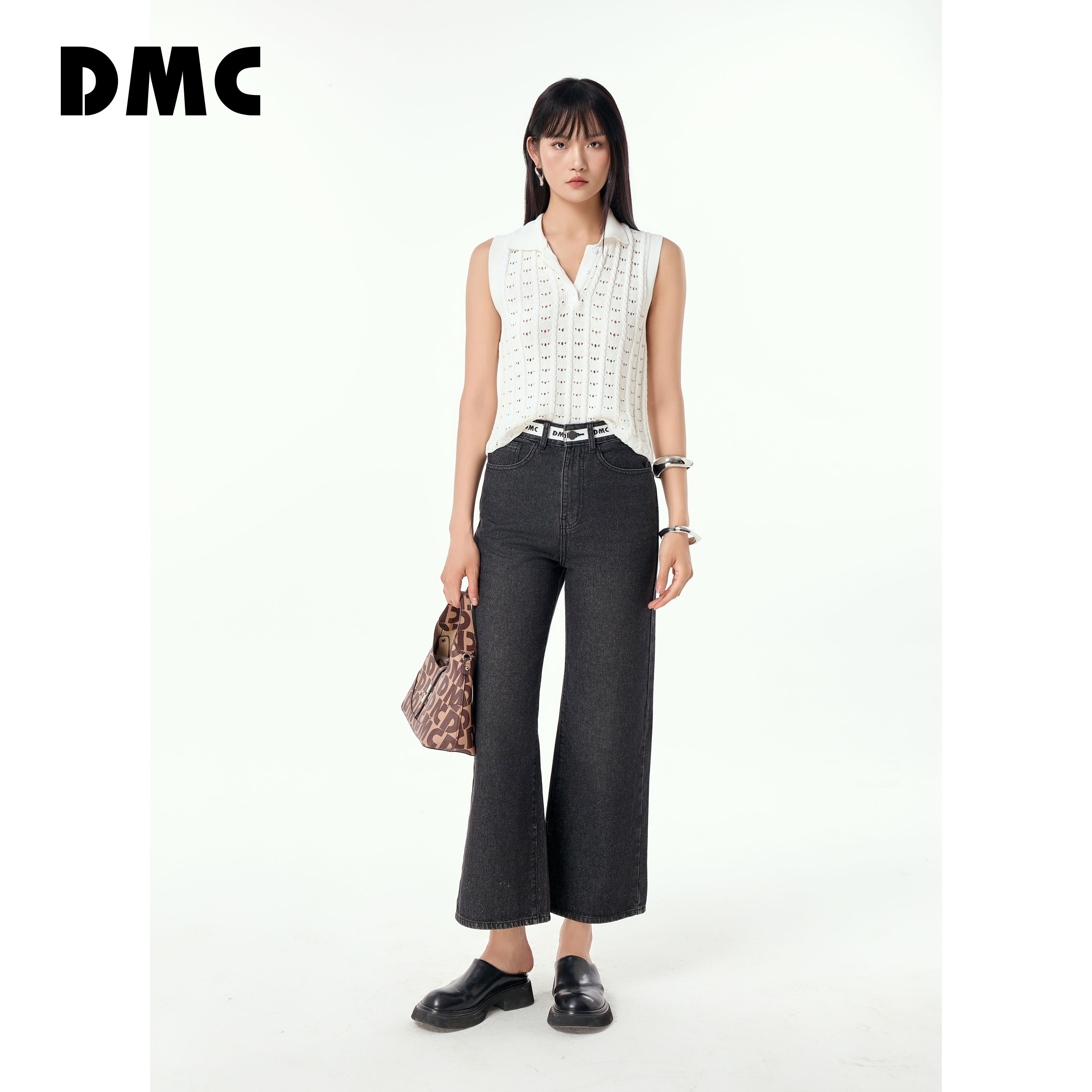 DMC Women's White Wide Leg Jeans (White & Black Denim Loose Pants ...